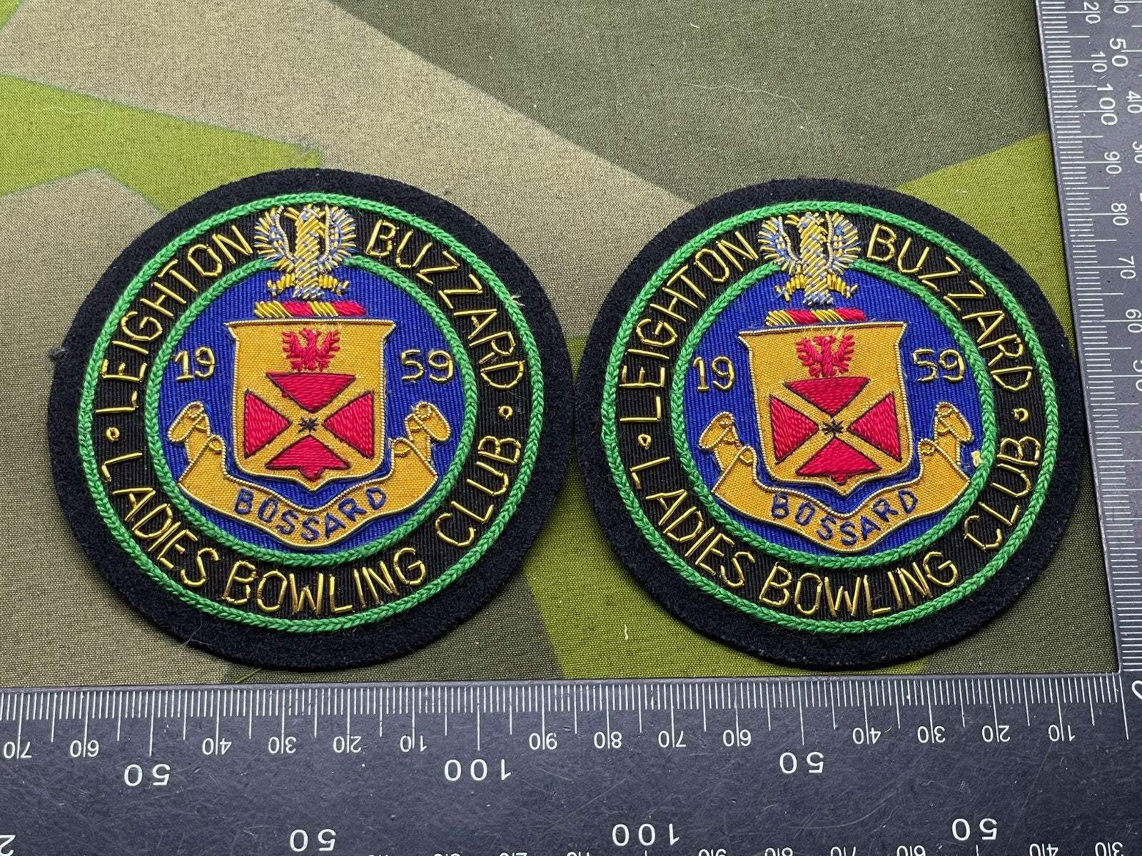 Pair of 1959 Leighton Buzzard Ladies Bowling Club Bullion Blazer Badges ...