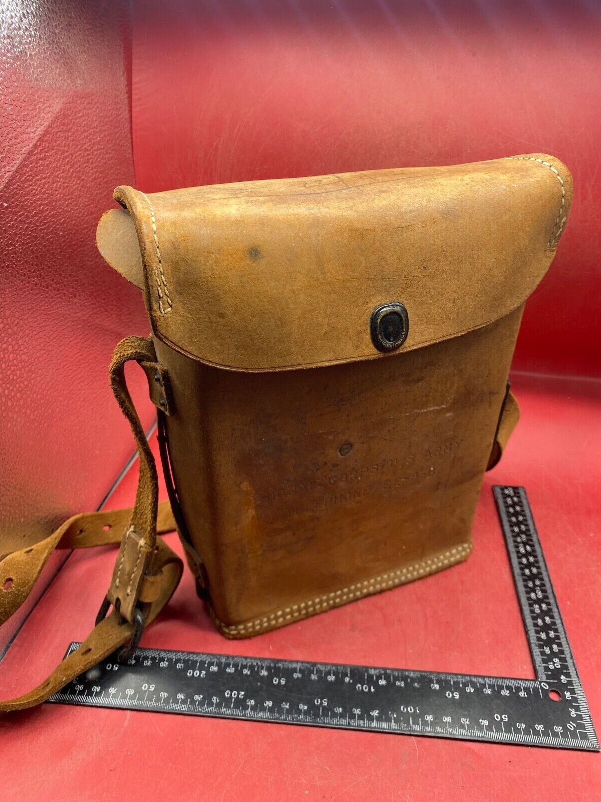 Original Ww2 Us Army Signal Corps 1944 Field Telephone In Leather Case