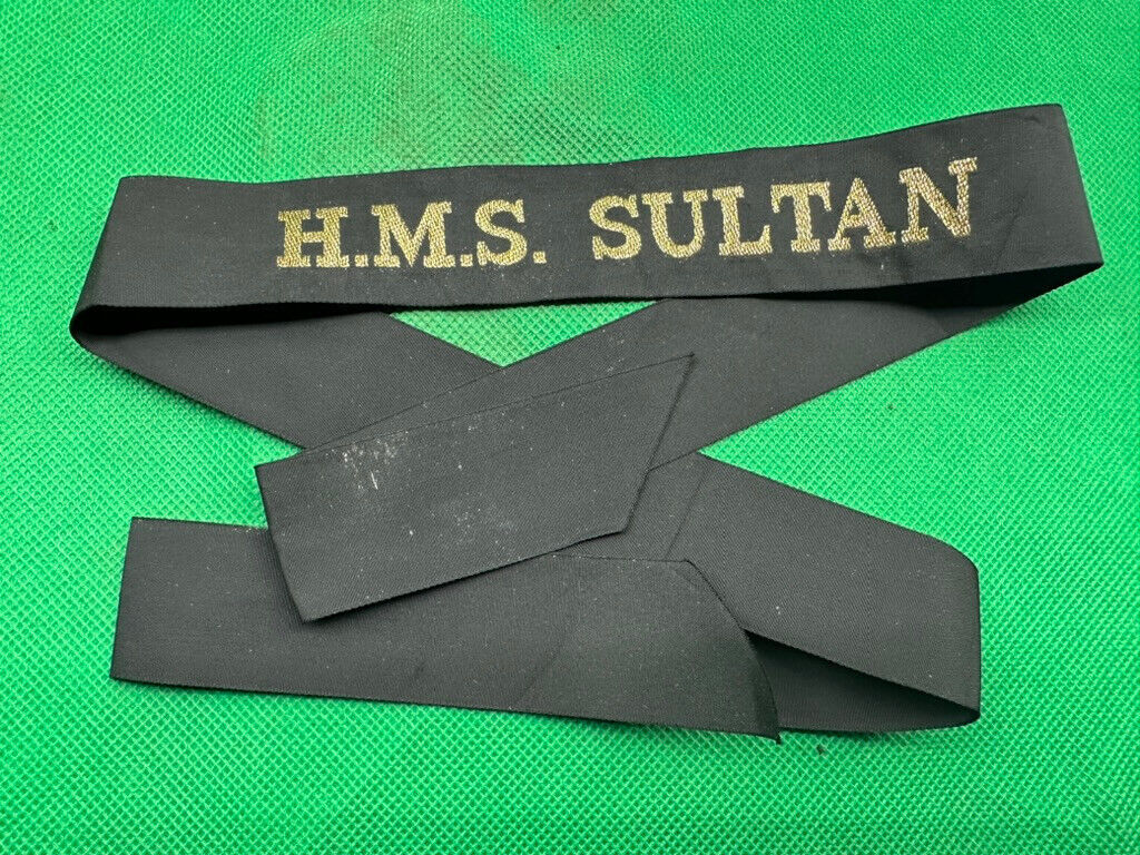 Genuine British Royal Navy H.M.S Sultan Cap Tally - Full Length - Mint