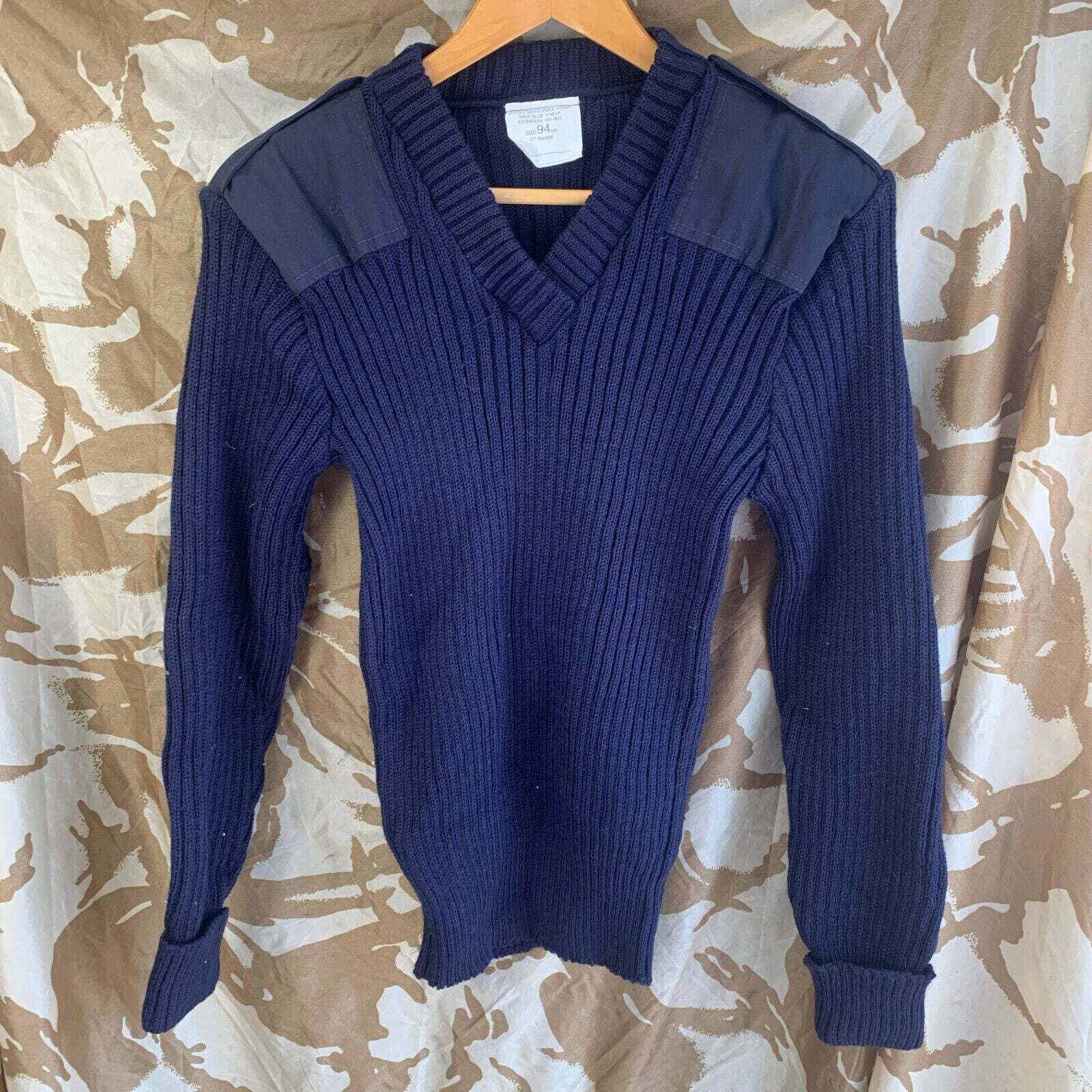 Genuine British RAF Royal Navy Blue Wool V-Neck Pullover Jersey - 94cm ...