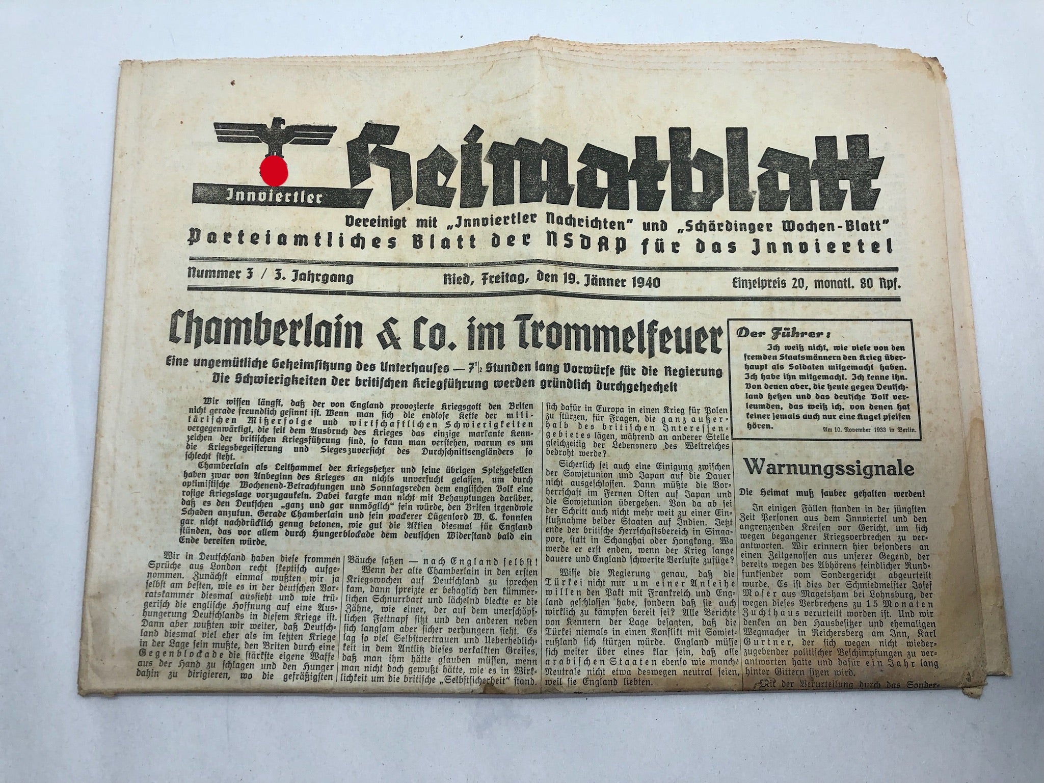 Original WW2 German Heimatblatt Political Newspaper - January 19th 194