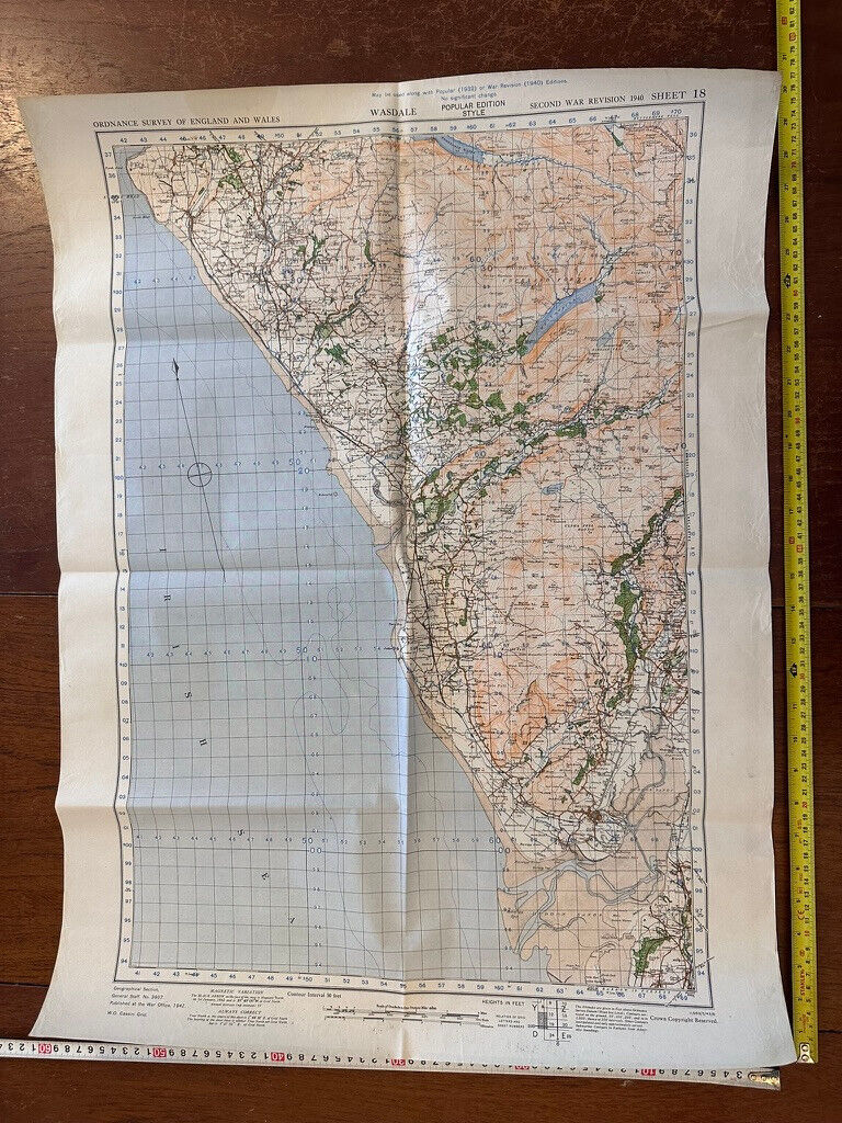 Original WW2 British Army GSGS OS Map of England & Wales - Wasdale ...
