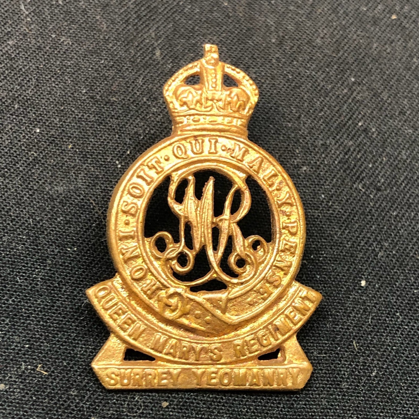Genuine WW2 British Army Brass Cap Badge - Queen Mary's Regiment Surrey ...