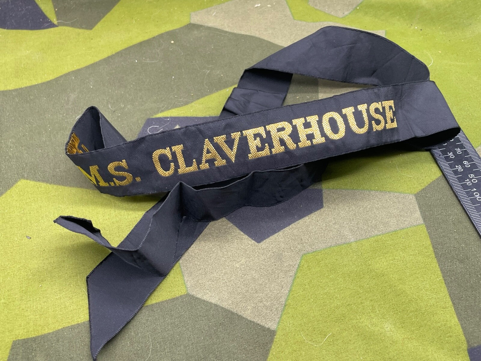 Original British Royal Navy Cap Tally for HMS Claverhouse