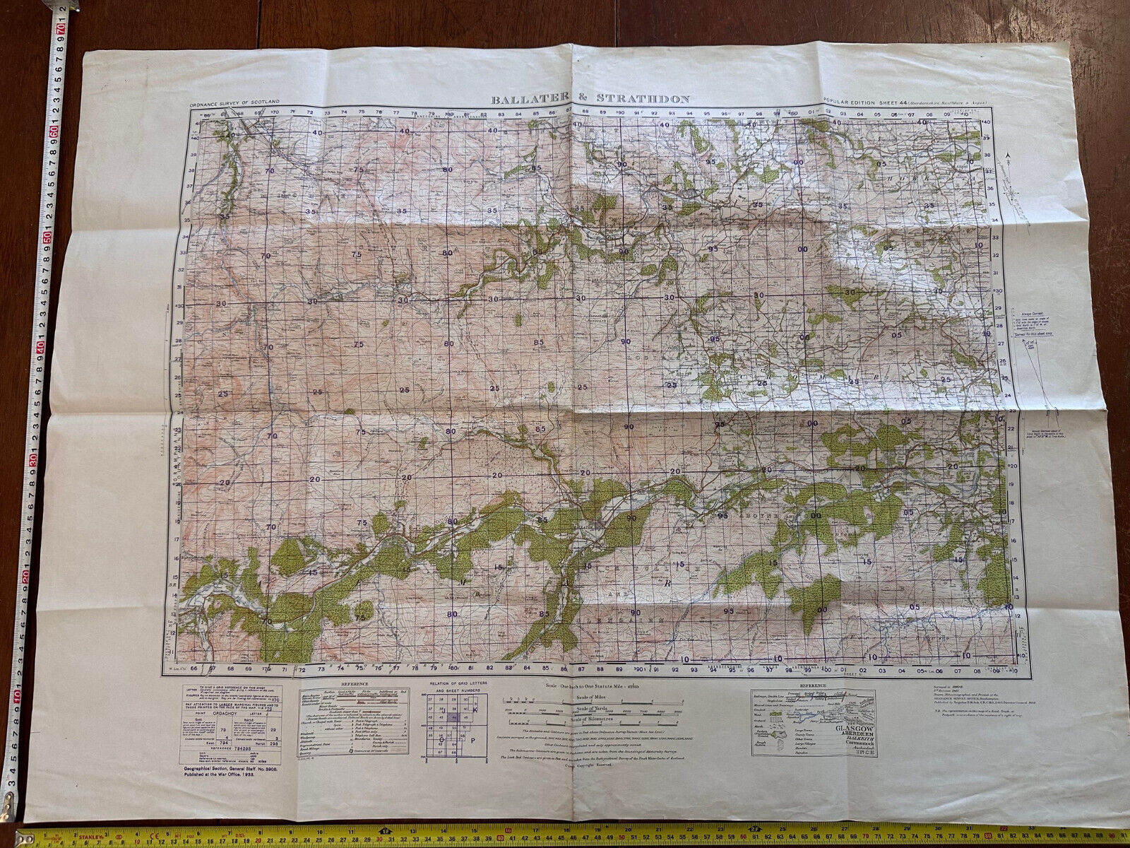 Original WW2 British Army OS Map of Scotland - Ballater & Strathdon ...