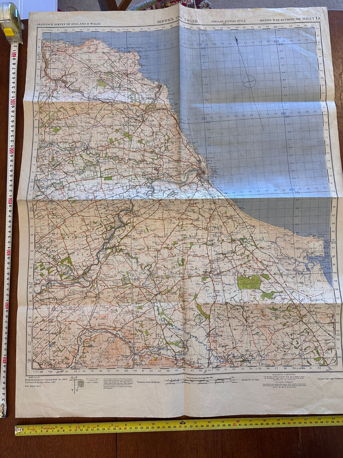 Original WW2 British Army GSGS OS Map England & Wales - Berwick Upon T