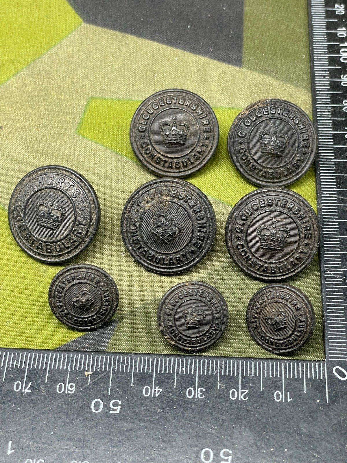 Original Group of Vintage Compressed British Police Buttons - Queen's