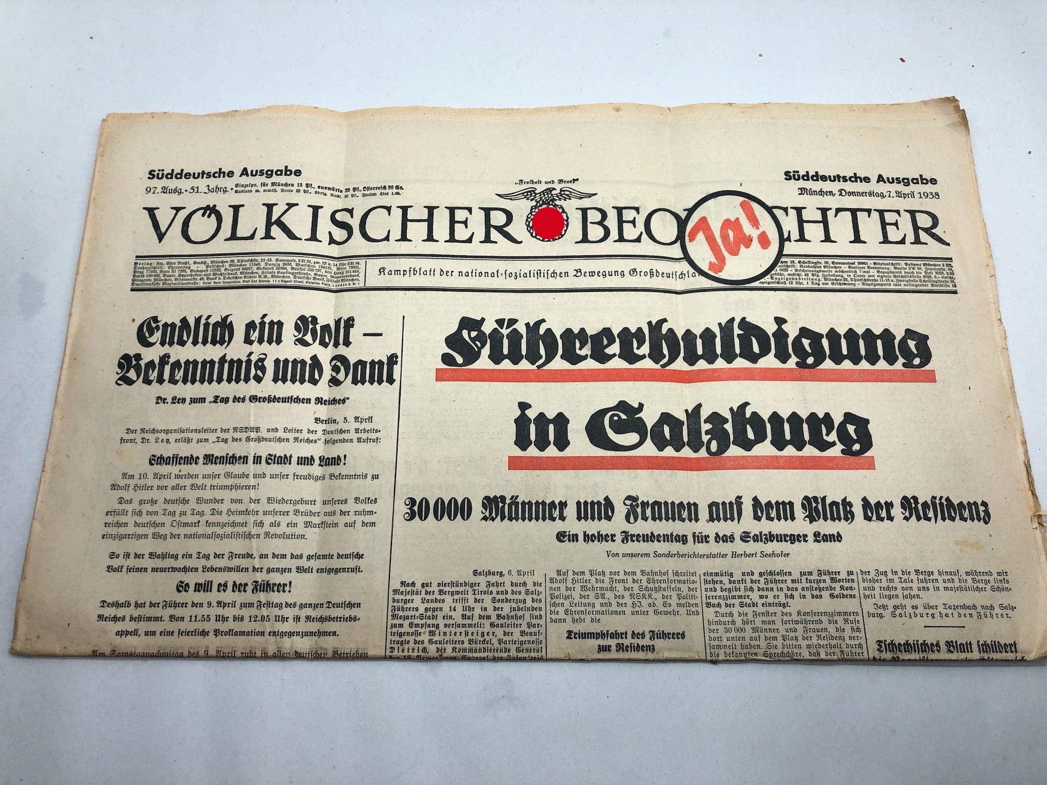 Original WW2 German Party VOLKISCHER BEOBACHTER Political Newspaper ...