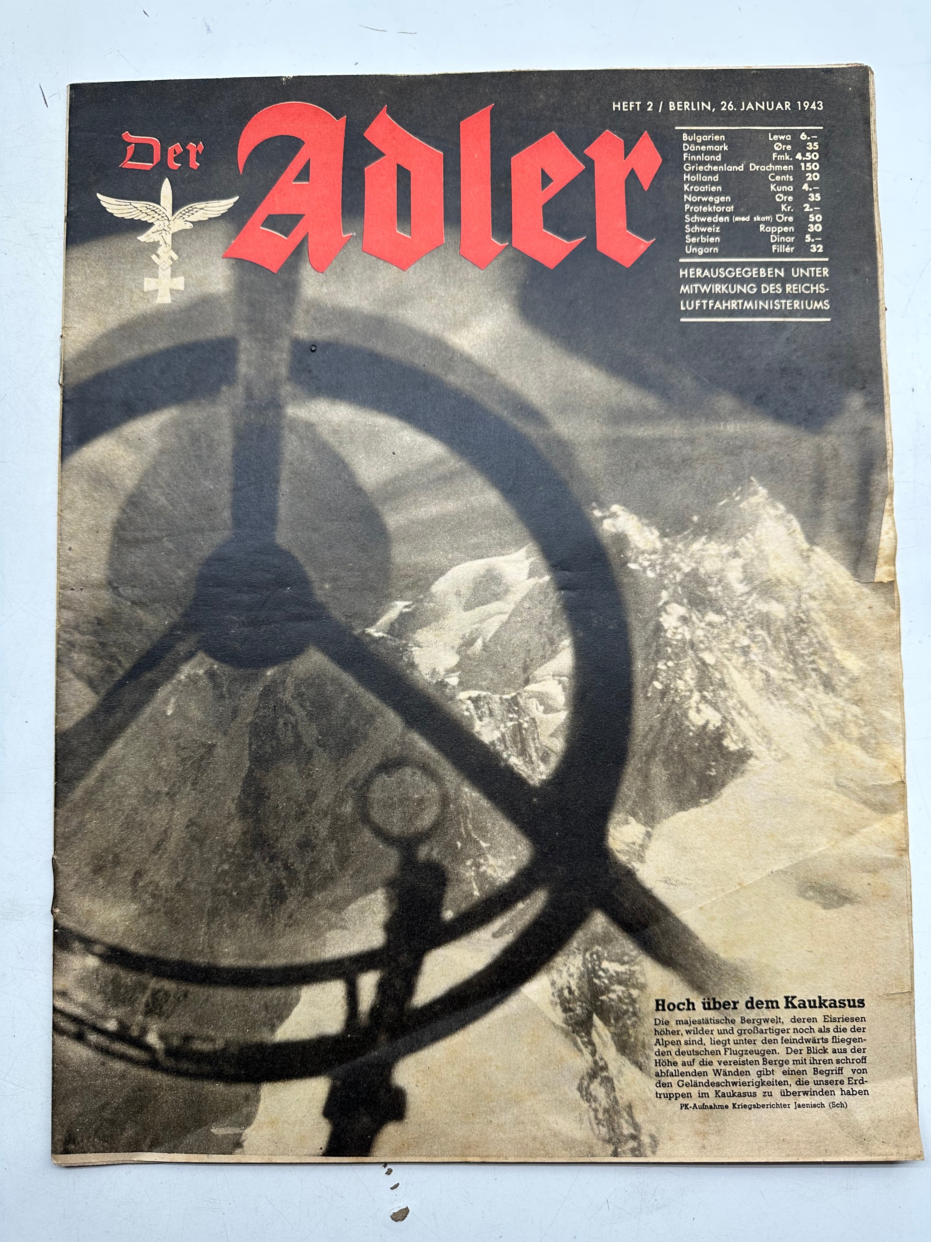 Der Adler Magazine Original WW2 German - 26th January 1943