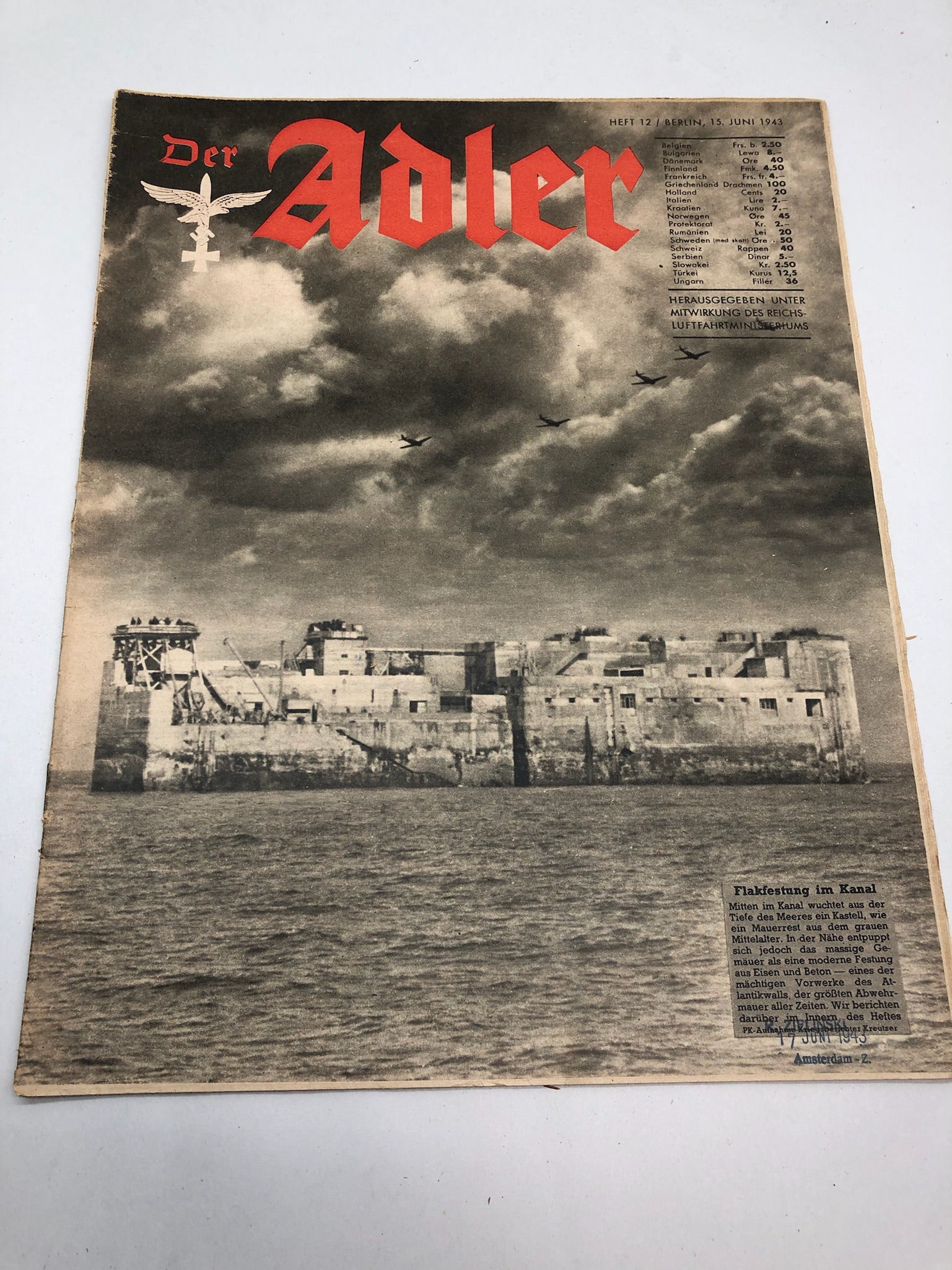 Original WW2 German Luftwaffe Der Adler Propaganda Magazine - 15th Jun