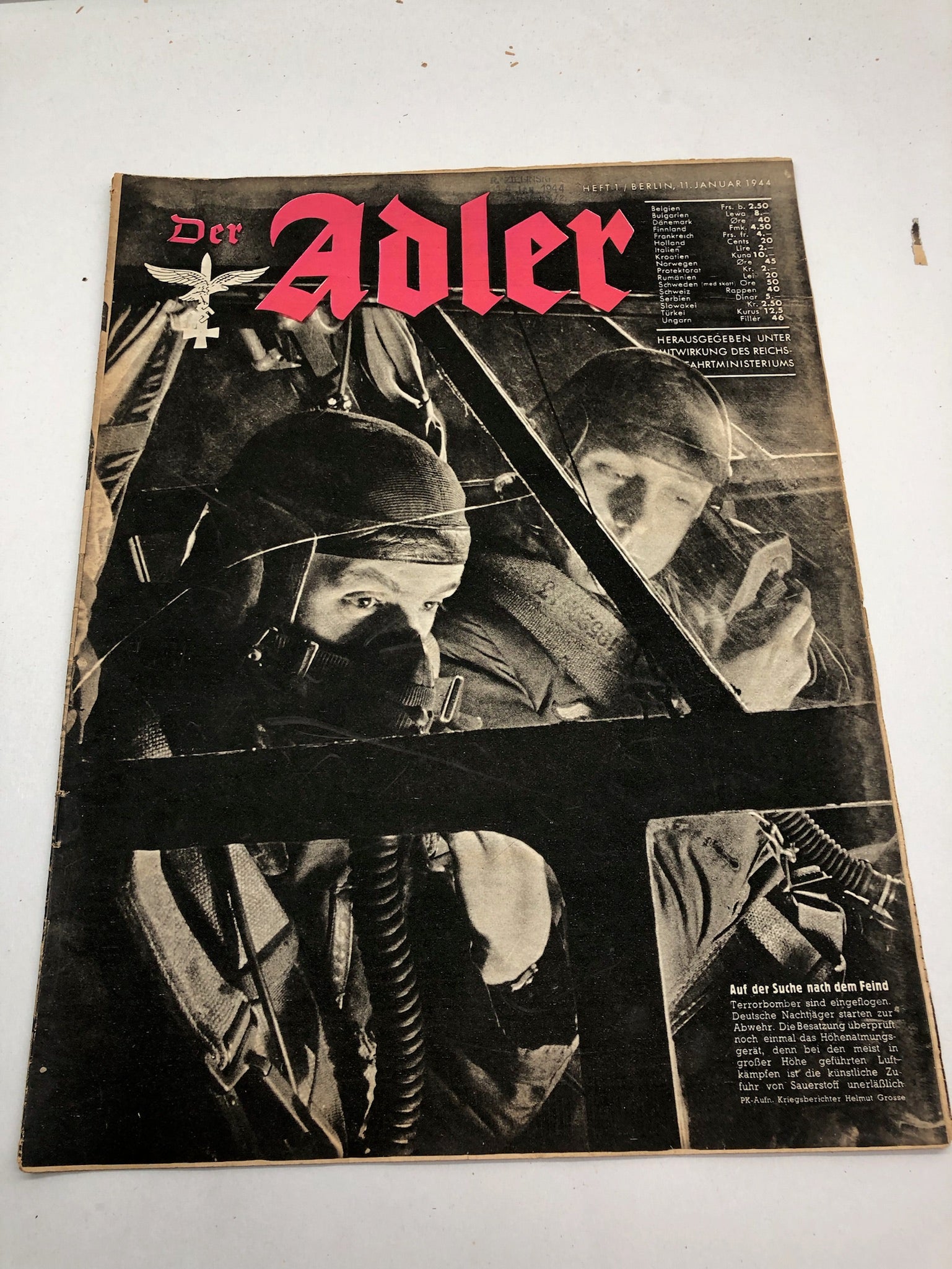 Original WW2 German Luftwaffe Der Adler Propaganda Magazine - 11th Jan