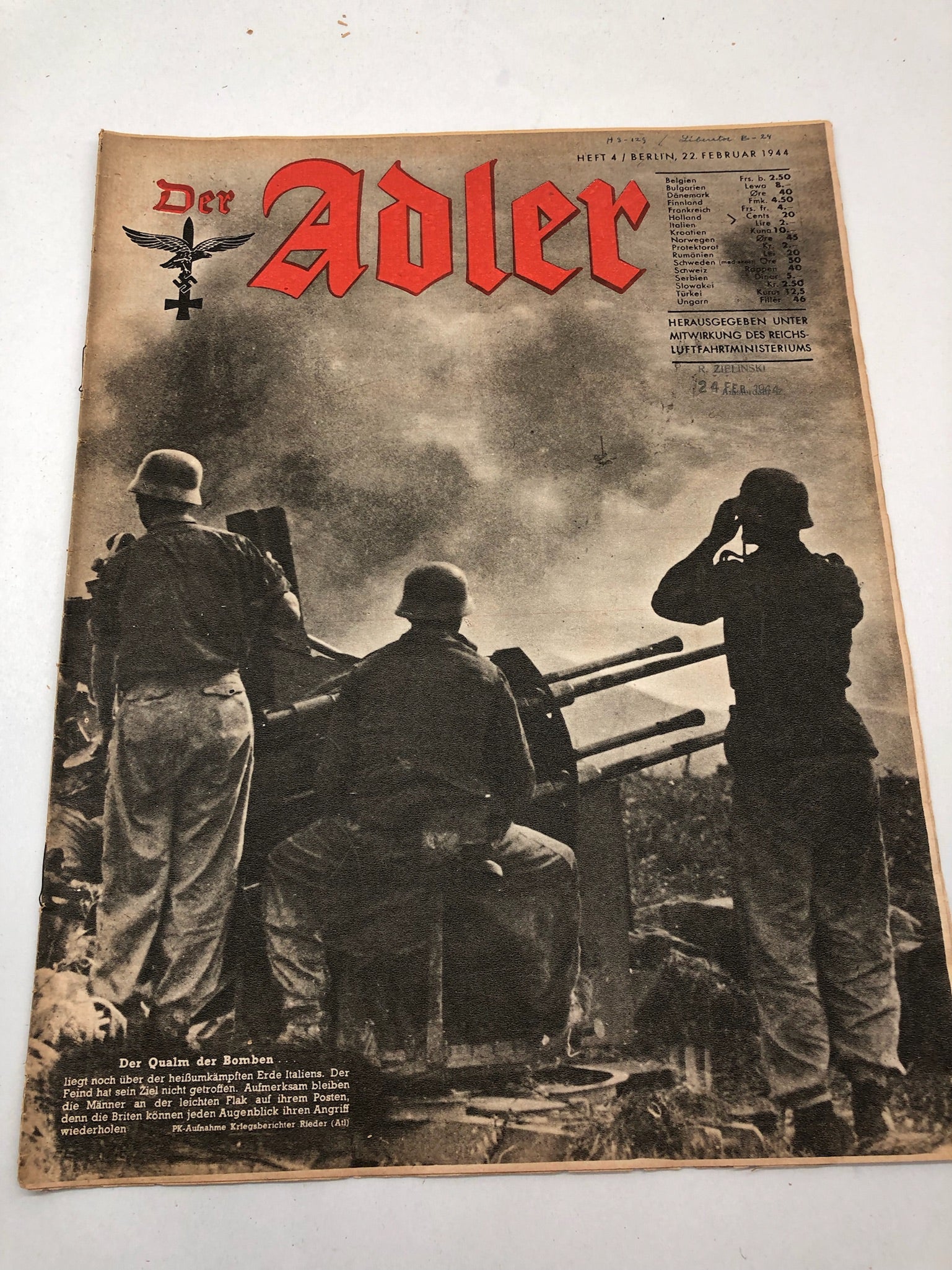 Original WW2 German Luftwaffe Der Adler Propaganda Magazine - 22nd ...
