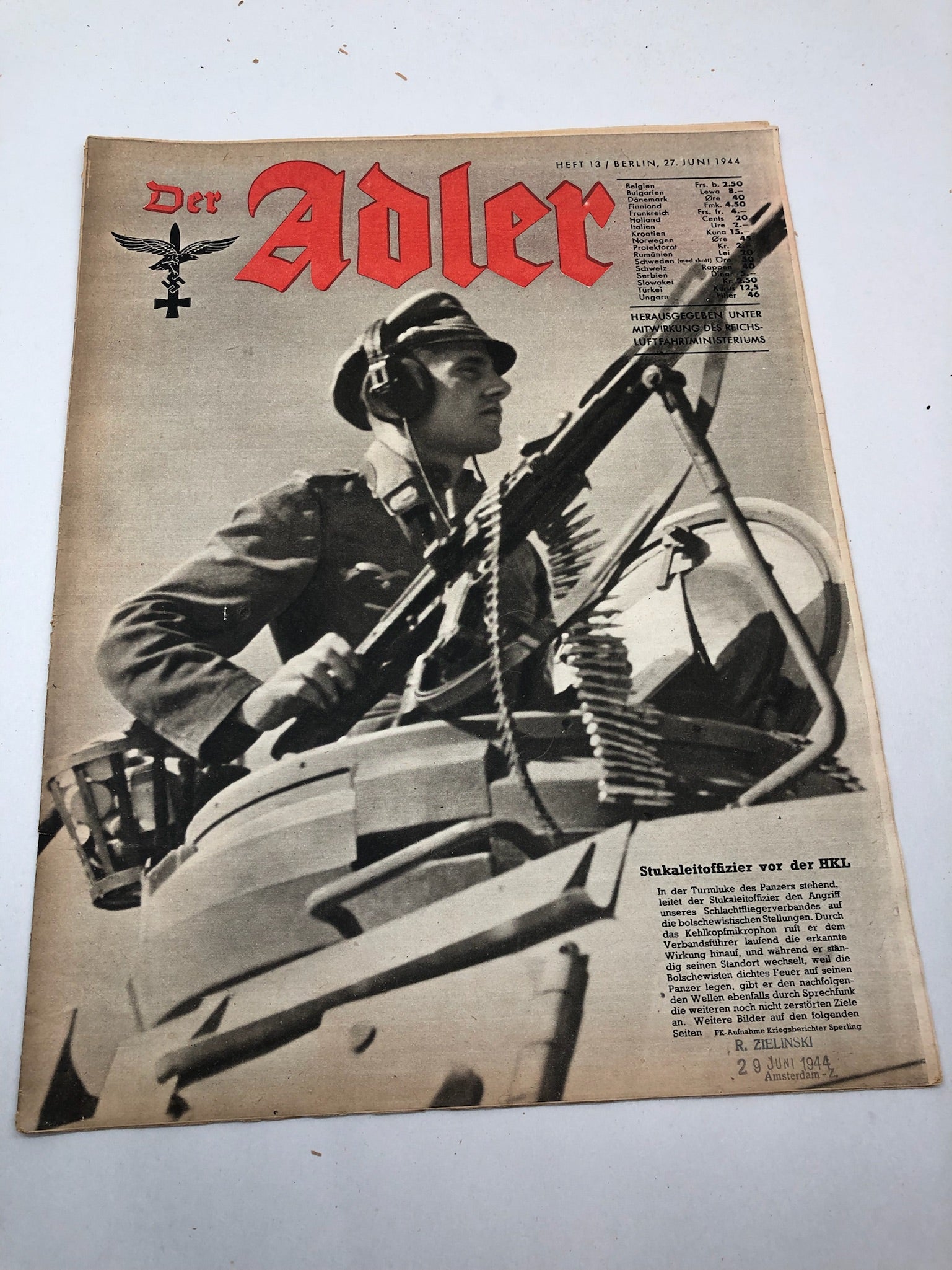 Original WW2 German Luftwaffe Der Adler Propaganda Magazine - 27th June ...